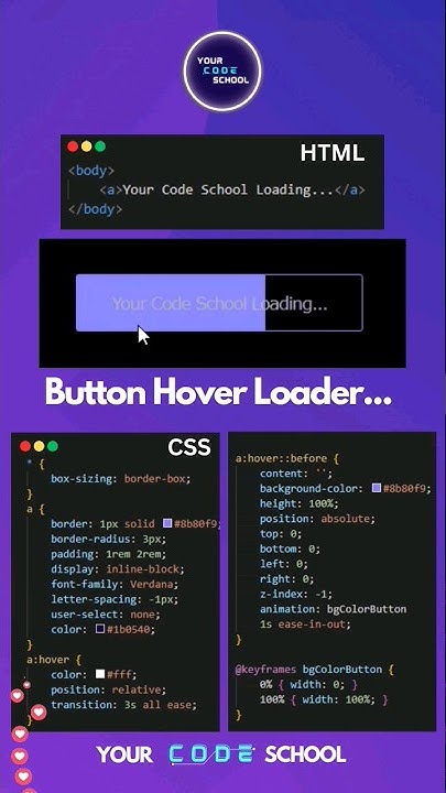 Button Hover Loader Using Html And Css π¨πΌβπ»π€© Your Code School Javascript Yourcodeschool Youtube