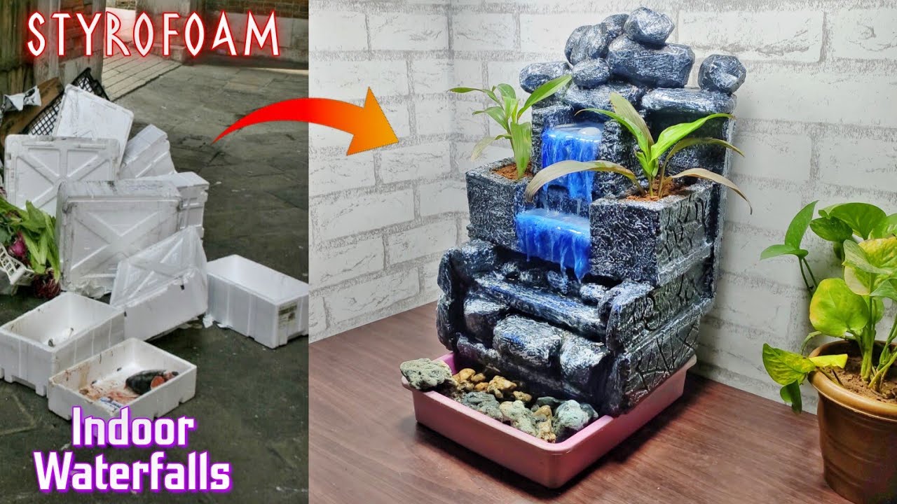 DIY Awesome Beautiful Indoor Styrofoam Waterfalls | Indoor Latest ...