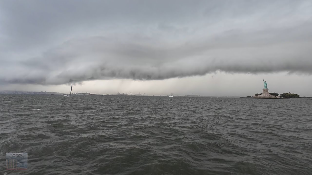 Staten Island Ferry ride into a strong rain/windstorm. Manhattan/Staten ...