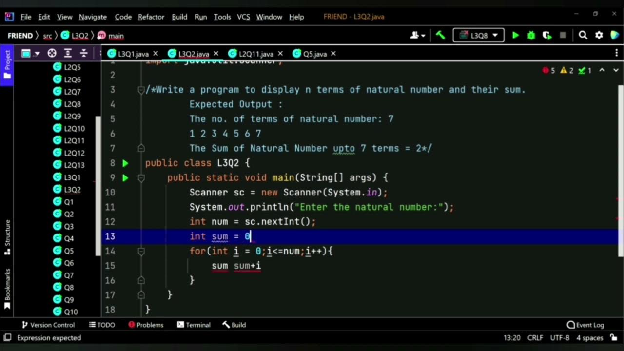 how to display n terms of natural number and their sum.loops in java ...