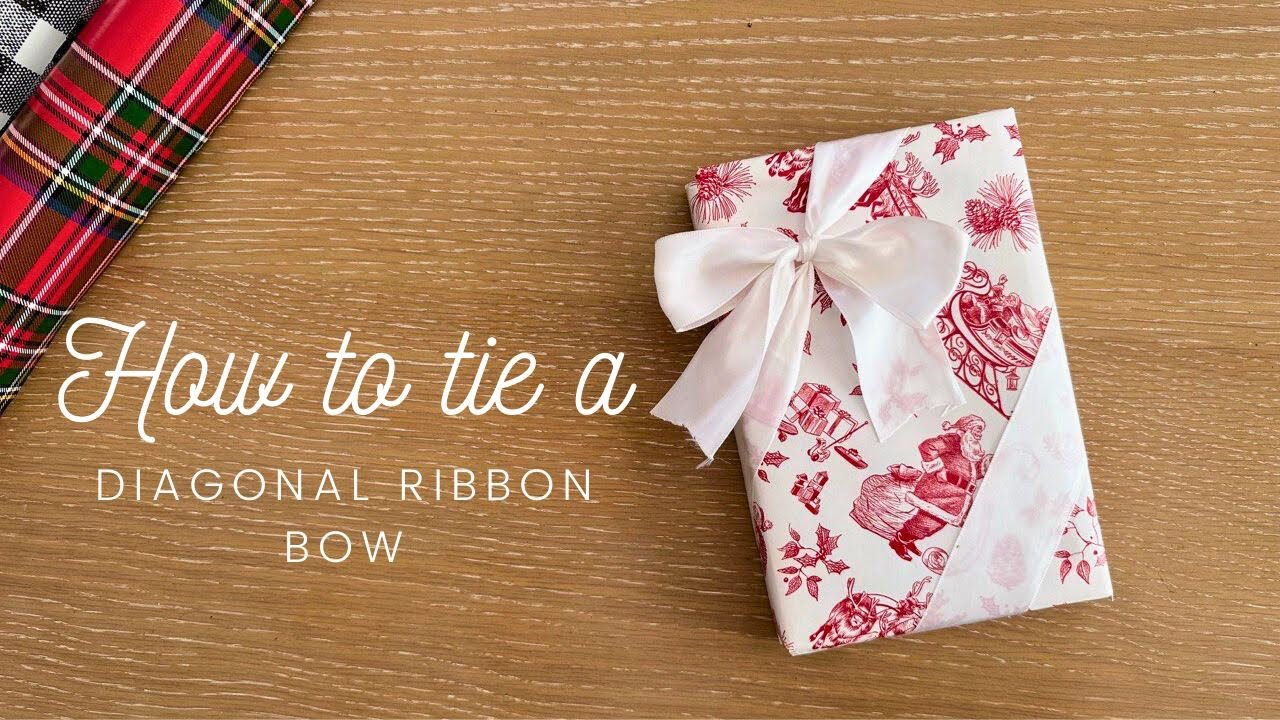 How to tie a diagonal ribbon bow on gift wrapping box - YouTube