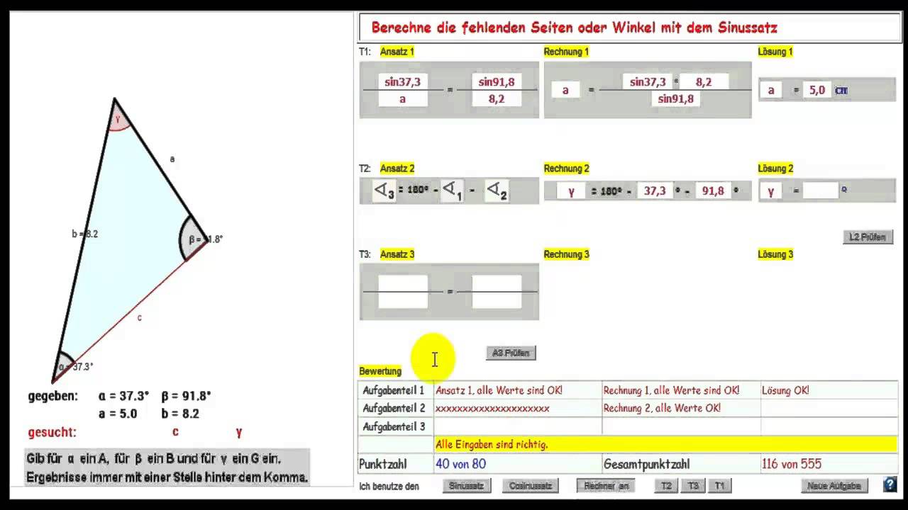 Rechnen mit dem Sinussatz (wws) - YouTube