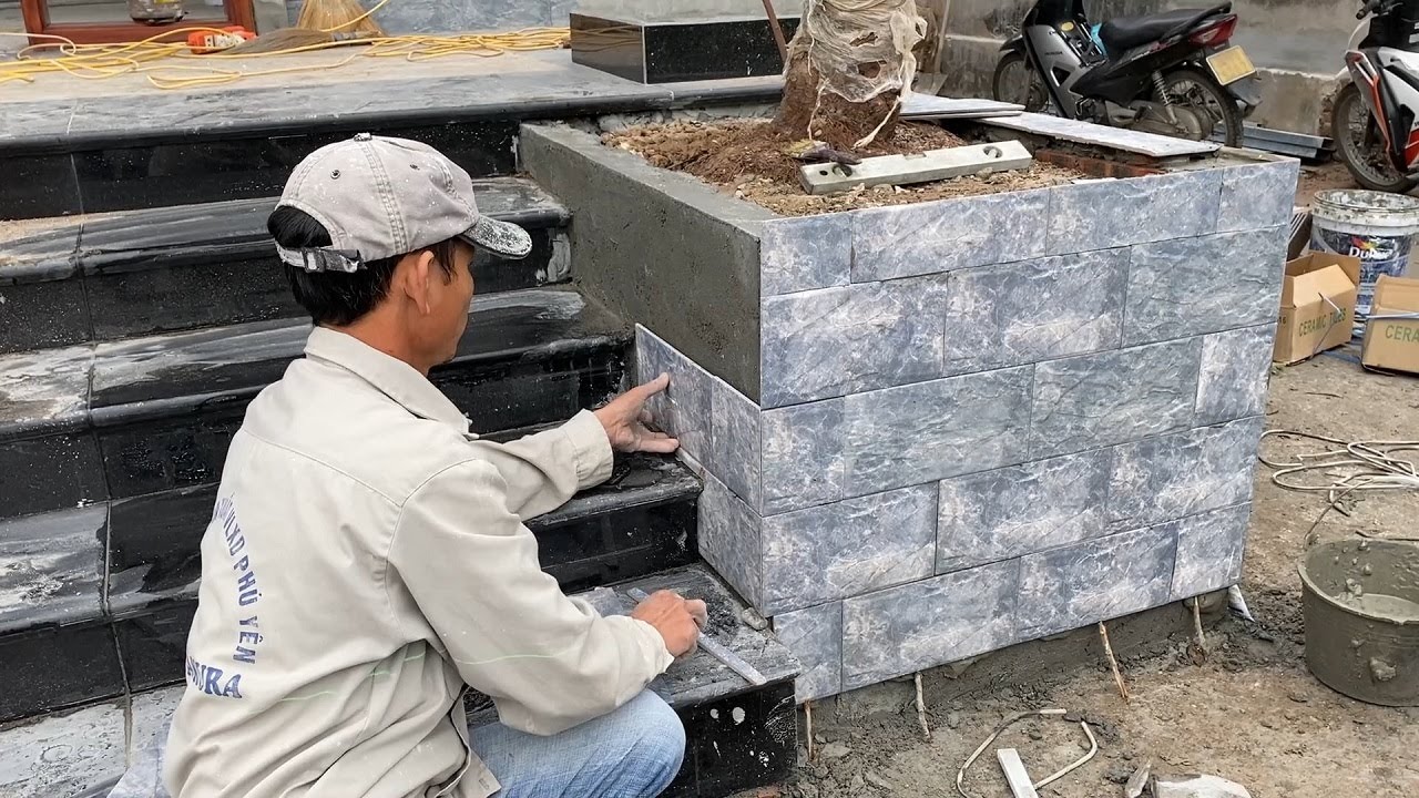 Techniques Install Ceramic Tiles For Flower Pots - YouTube
