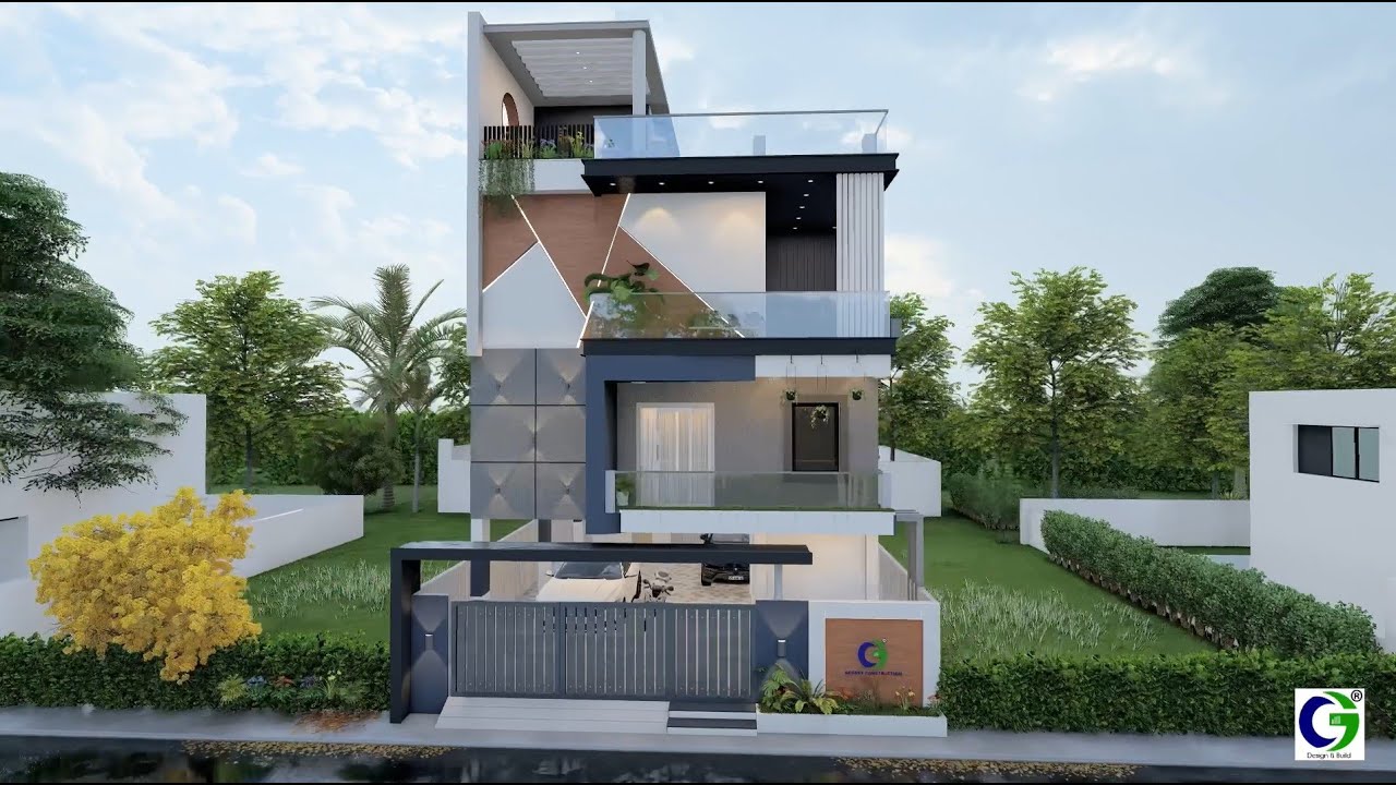 South Facing House Exterior Elevation |Duplex house| 360 View| Stilt+2 ...