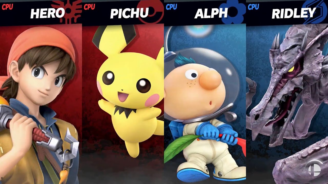Super Smash Bros. Ultimate - Hero (Eight) & Pichu vs Alph & Ridley ...
