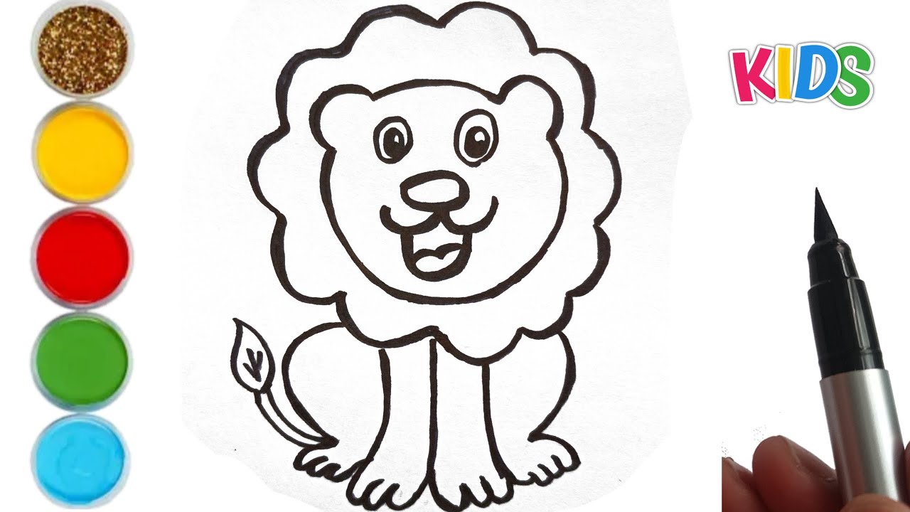 Lion Drawing, painting, and coloring for kids & toddler / Easy Lion ...