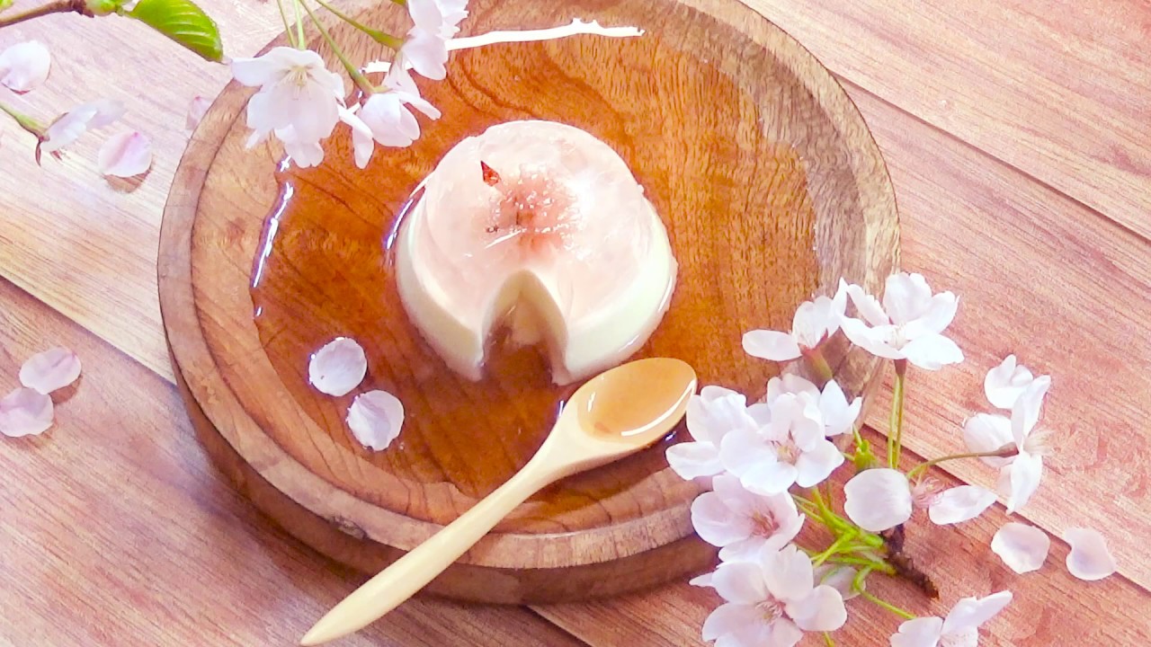노오븐/홈베이커도 쉽게 만드는 봄맞이 벚꽃 우유푸딩 만들기(Sakura/Cherry Blossom Pudding) - YouTube