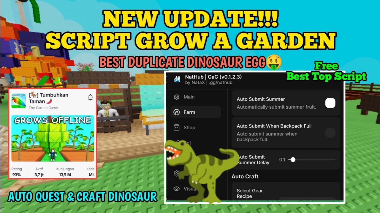 GROW A GARDEN[🦖] SCRIPT UPDATE | INFINITE DINO EGG & AUTO QUEST DINO ...