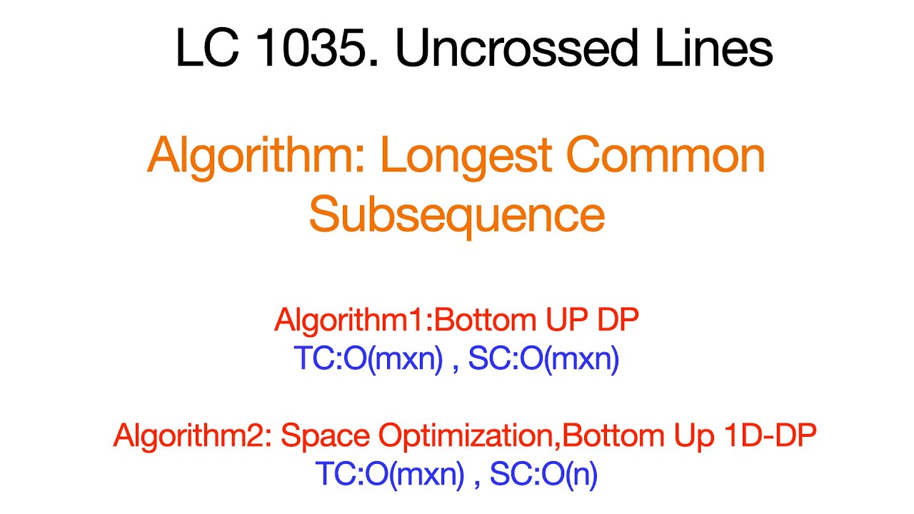 Uncrossed Lines Leetcode 1035 Longest Common Subsequence Leetcode 1858