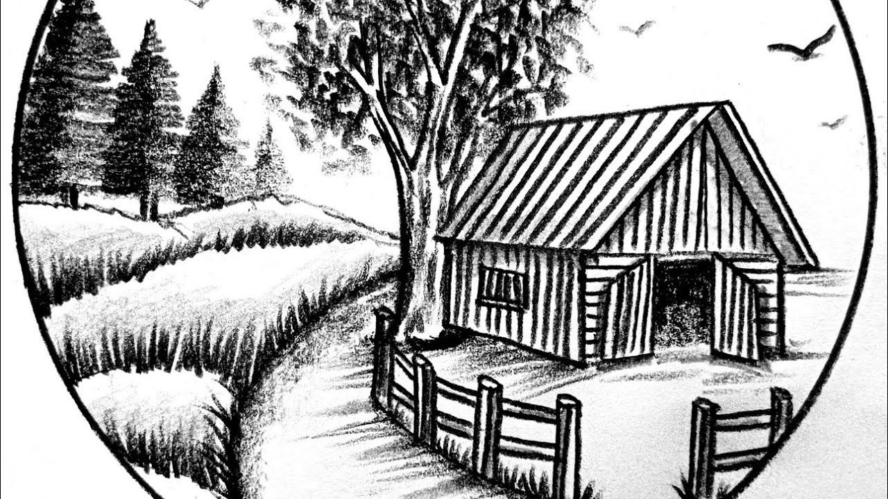 How to draw farmhouse - YouTube