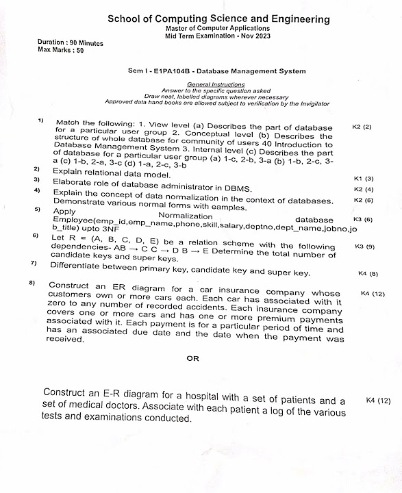 DBMS Mid term Question | E1PA104B | MCA 1Sem Questions | Shivam ...