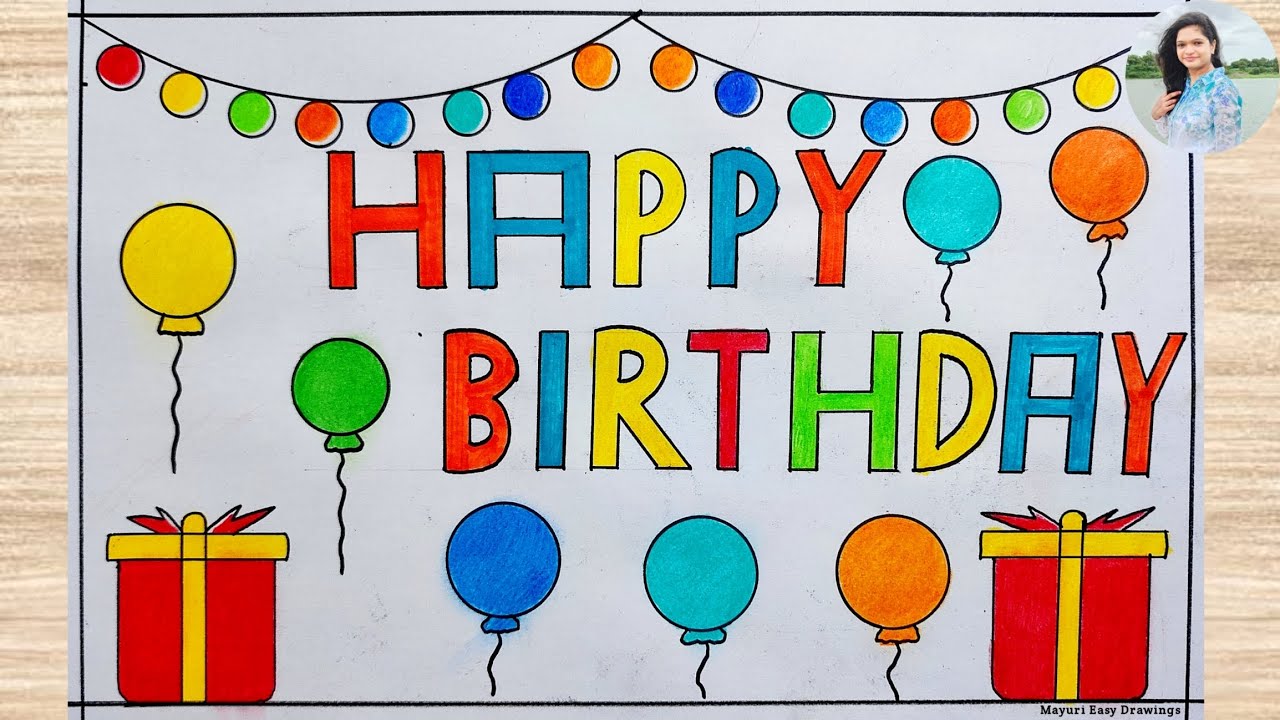 Happy Birthday Drawing Easy / Beautiful Birthday Card Drawing Easy ...