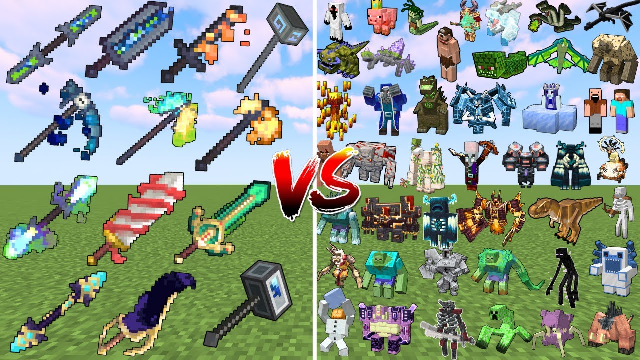 ALL Minecraft Magic Weapons vs Every Minecraft Boss Mob - YouTube