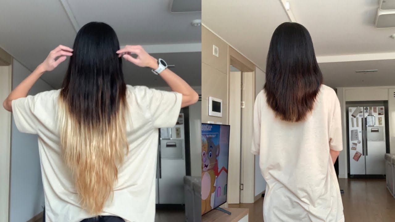 How I cut 12 inches off my hair at home 💇🏻‍♀️ - YouTube