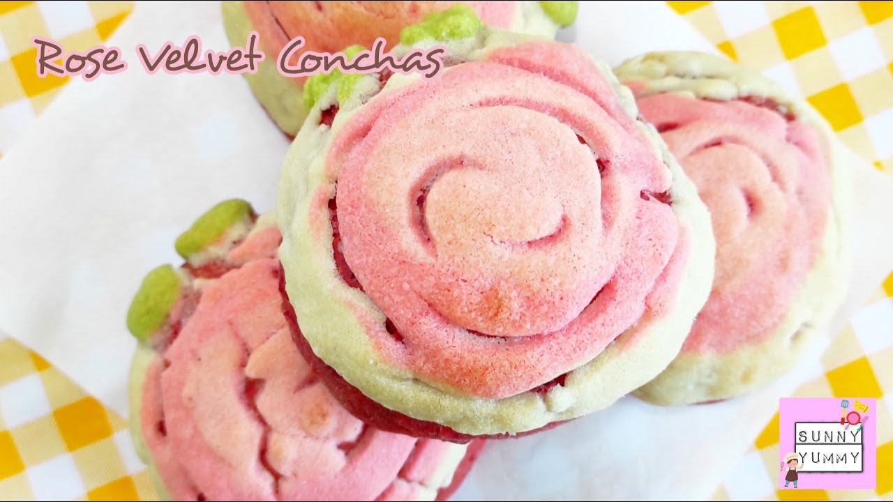Rose Velvet Conchas | Conchas recipe (Maxican Sweet Bread) | Valentine ...