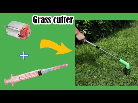 how to make grass cutter with syringe and dc motor | without battery ...