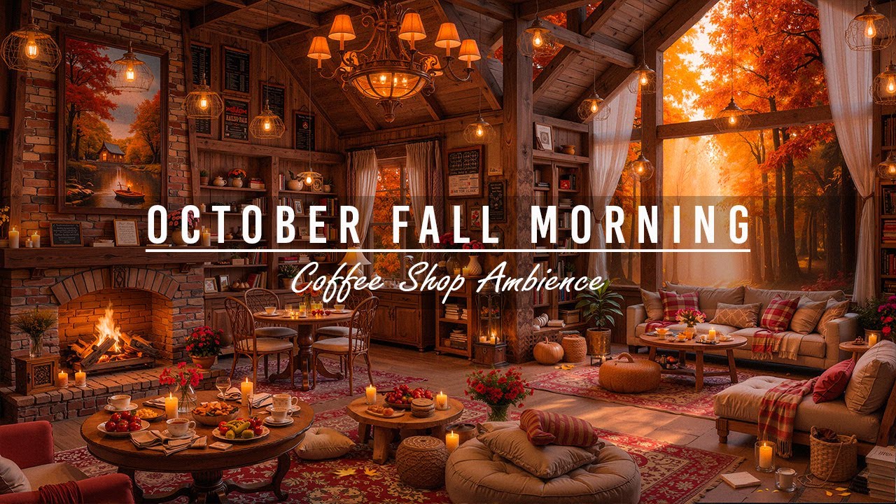 Calm October Fall Morning at Cozy Coffee Shop🍂Soft Piano Jazz ...