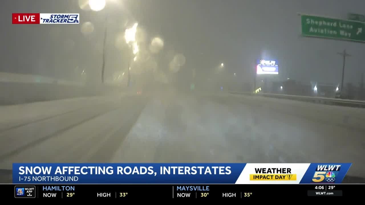 Overnight snowfall impacting morning road conditions - YouTube