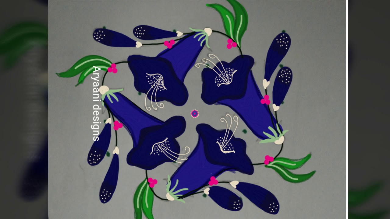 Beautiful blue bells rangoli...simple and easy...6 to 6 dots..apartment ...