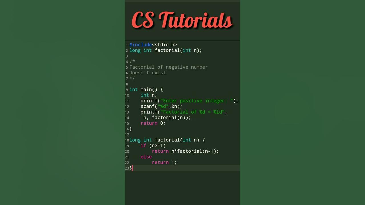 Program To Find Factorial Of Number Using Recursion C Language Shorts Cstutorials