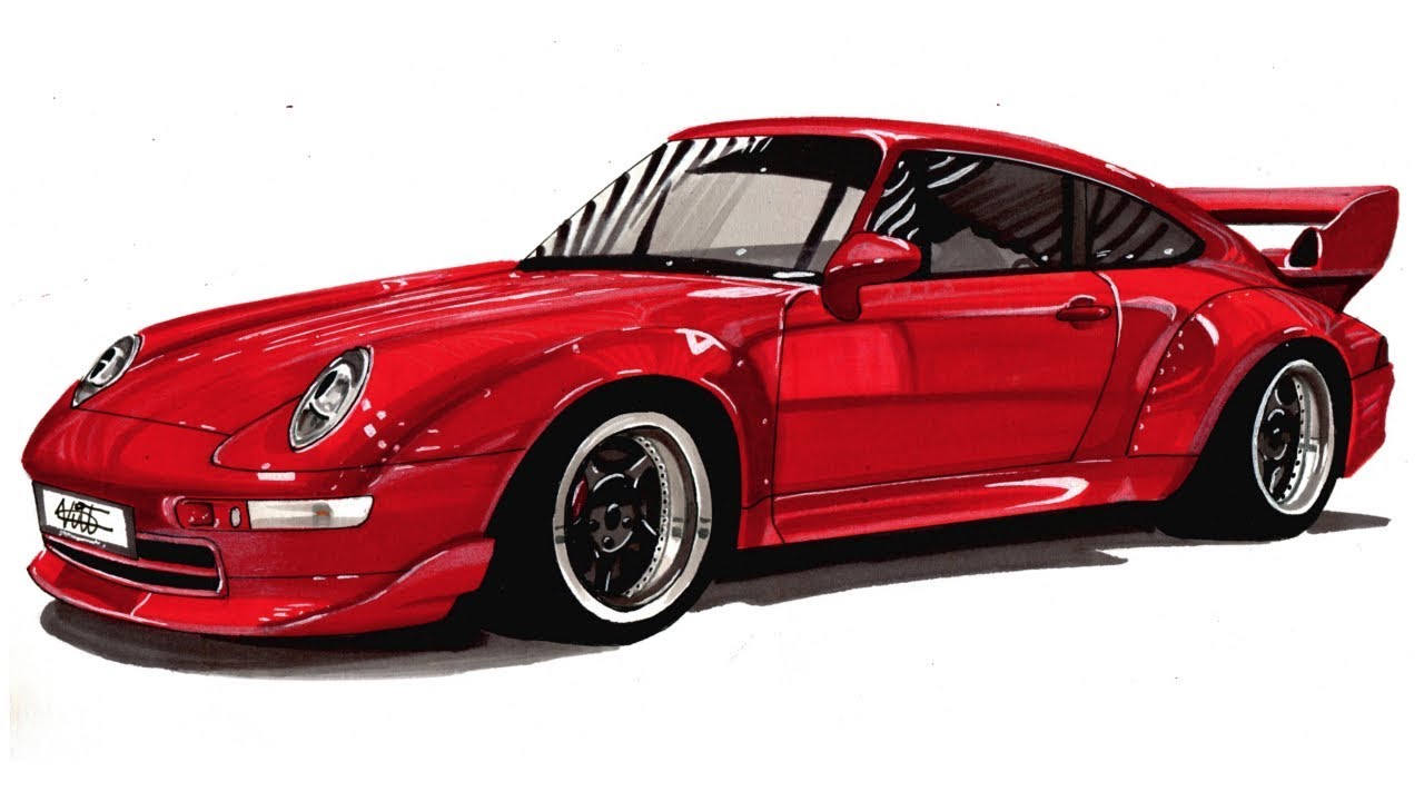 Realistic Car Drawing - Porsche 911 GT2 1996 - Time Lapse - YouTube