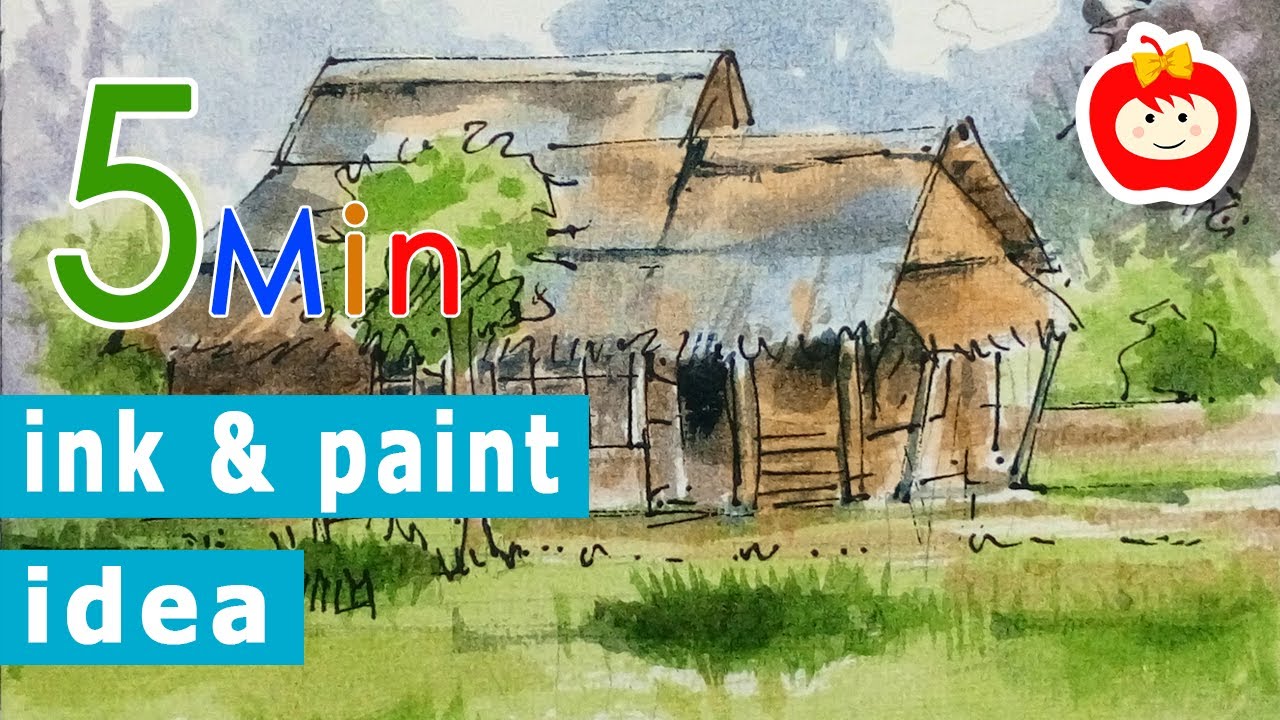 pen and wash painting||watercolor landscape||pen and wash technique ...