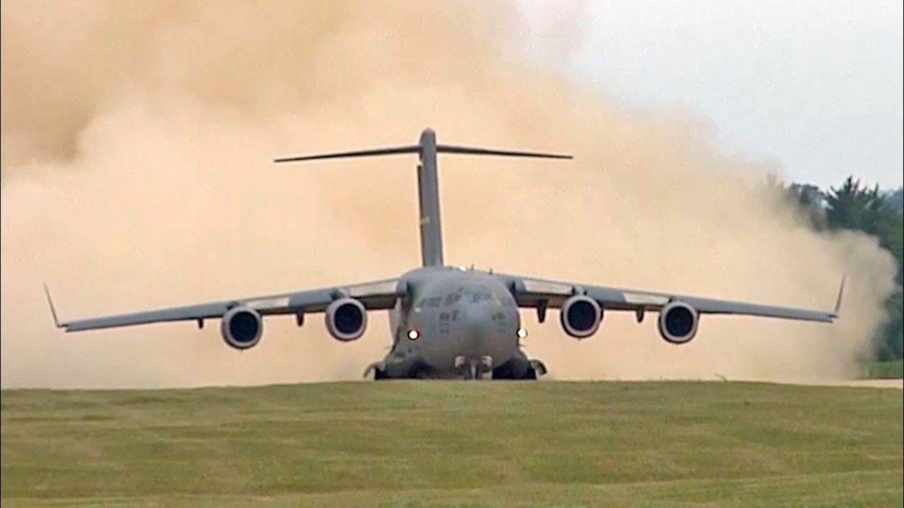 Boeing C-17 Globemaster III on Dirt Runway Take off and Landing, United ...