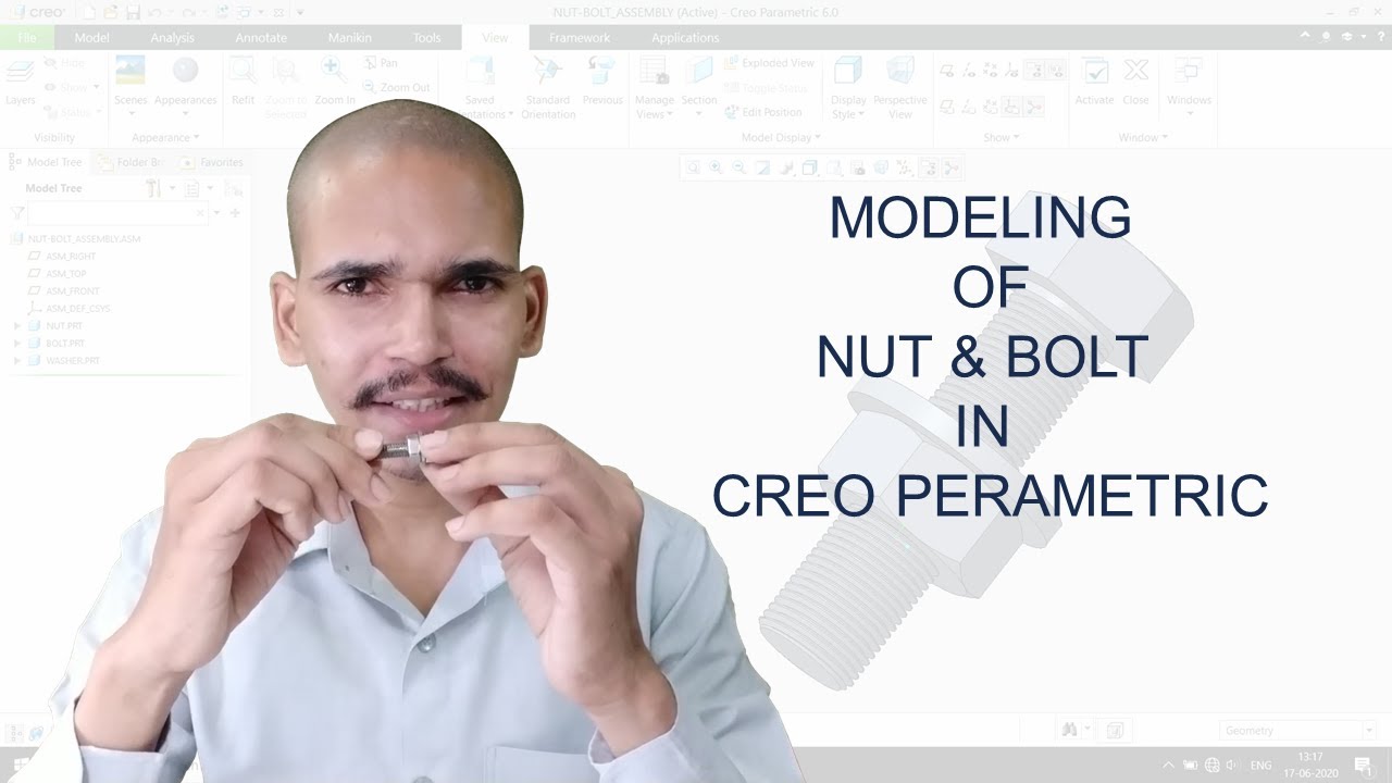 MODELING OF NUT & BOLT IN CREO PARAMETRIC - YouTube