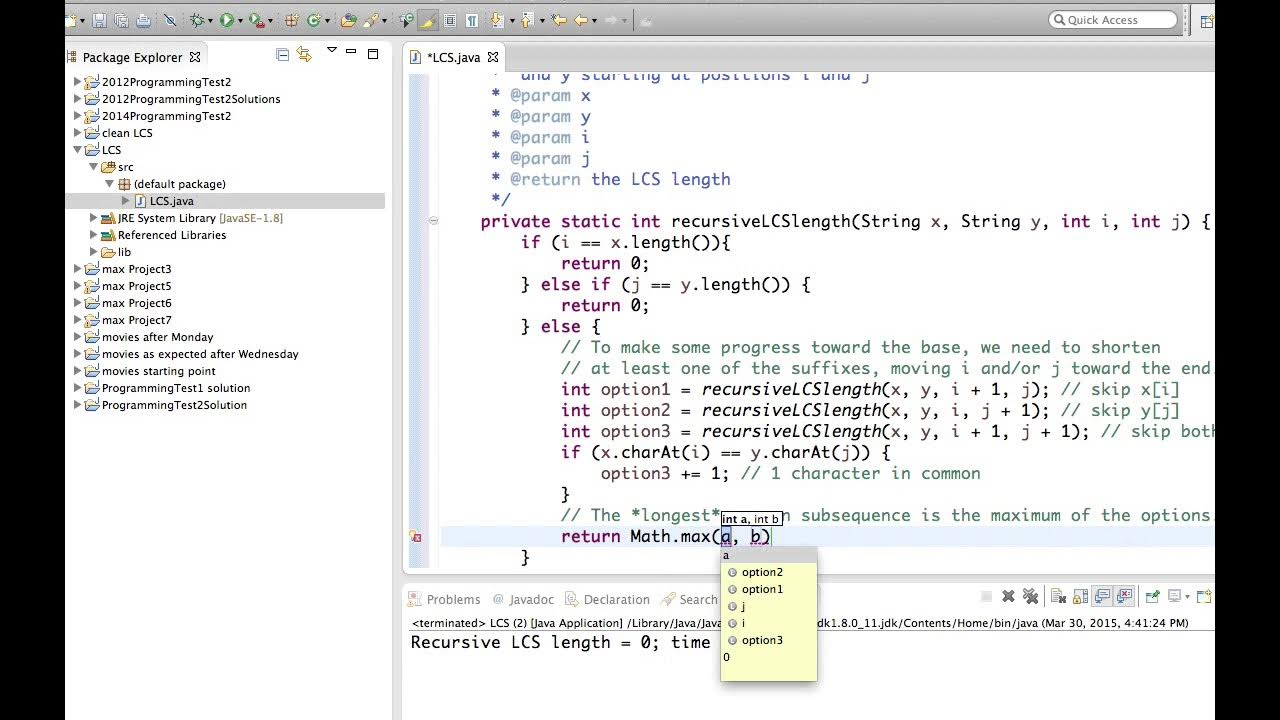 Developing a Java Dynamic Programming Solution For Longest Common Subsequence - YouTube