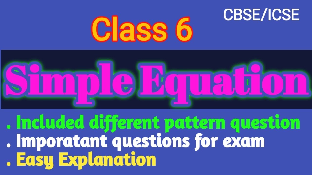 Simple Equation | Class 6 simple equation | Important questions from ...