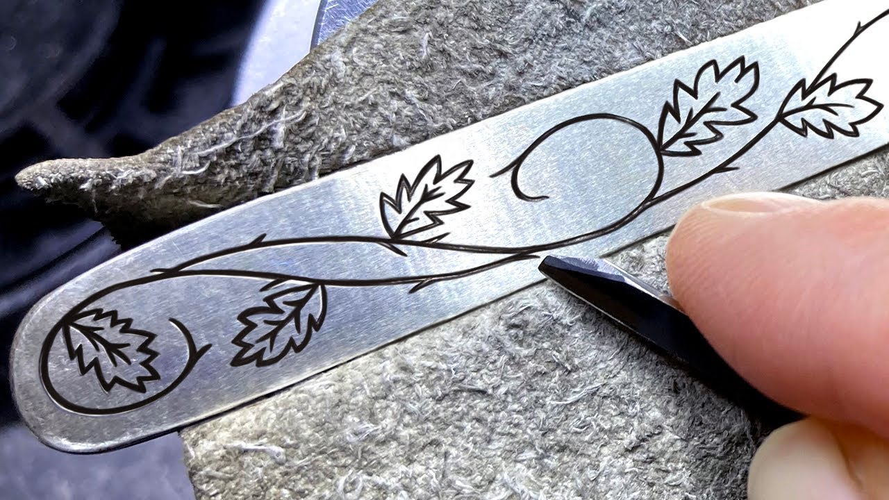 Hand Engraving Leaves and Vines on a Knife Handle, Hand Engraving No.6 ...