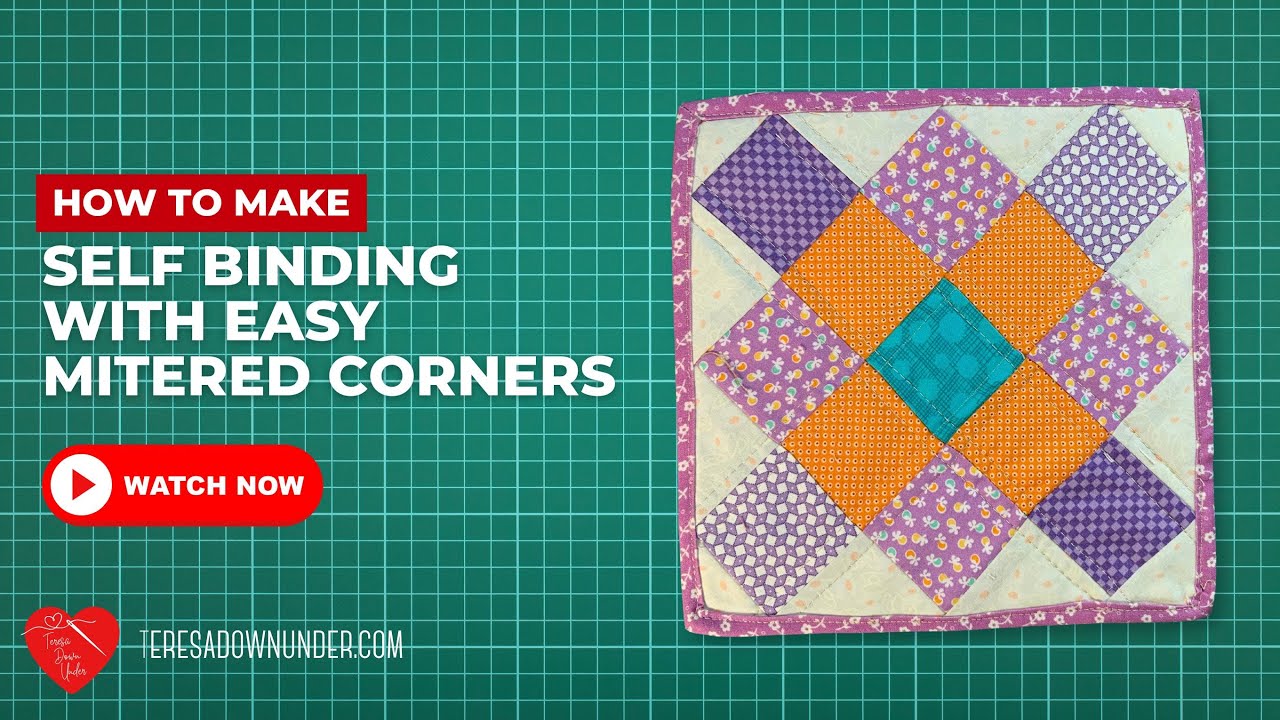 How to finish a quilt with self binding with easy mitered corner - YouTube