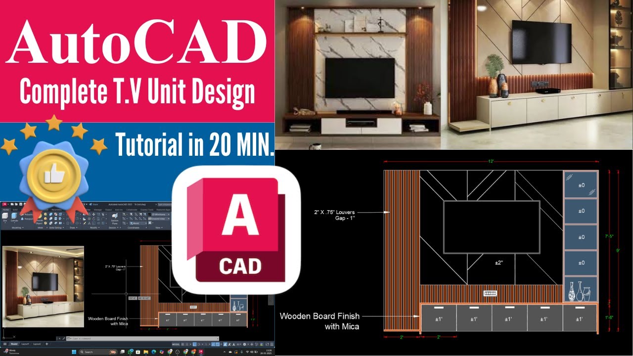 TV Unit Drawing in AutoCAD - YouTube
