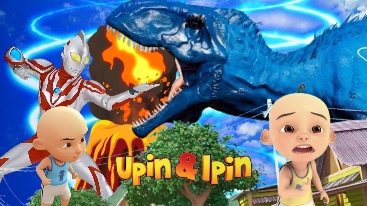 Upin Ipin Takut Ada Tirex Dinosaurus Biru Raksasa Kekuatan Laser Ultraman Ribut Melawan Tirex ...