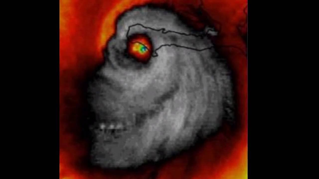 Creepy Satellite Image of Hurricane Matthew of grinning clown skull ...