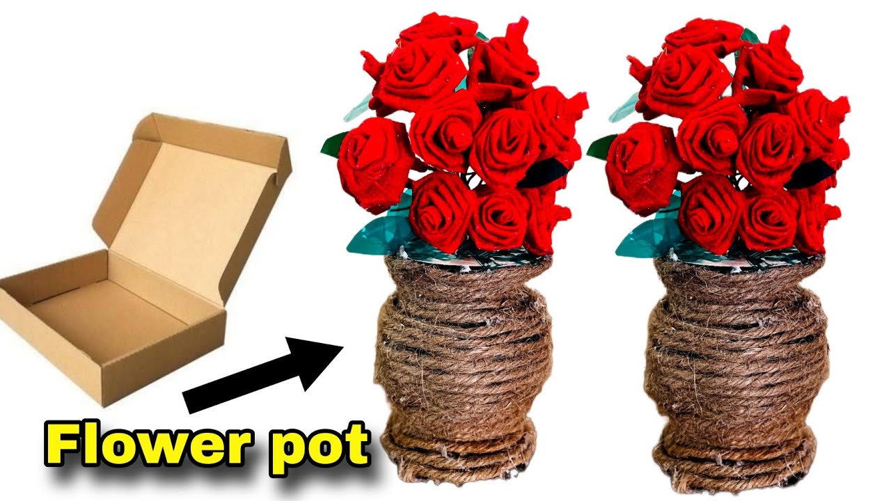 Beautiful flower pot making using waste card board #cardboardcrafts # ...