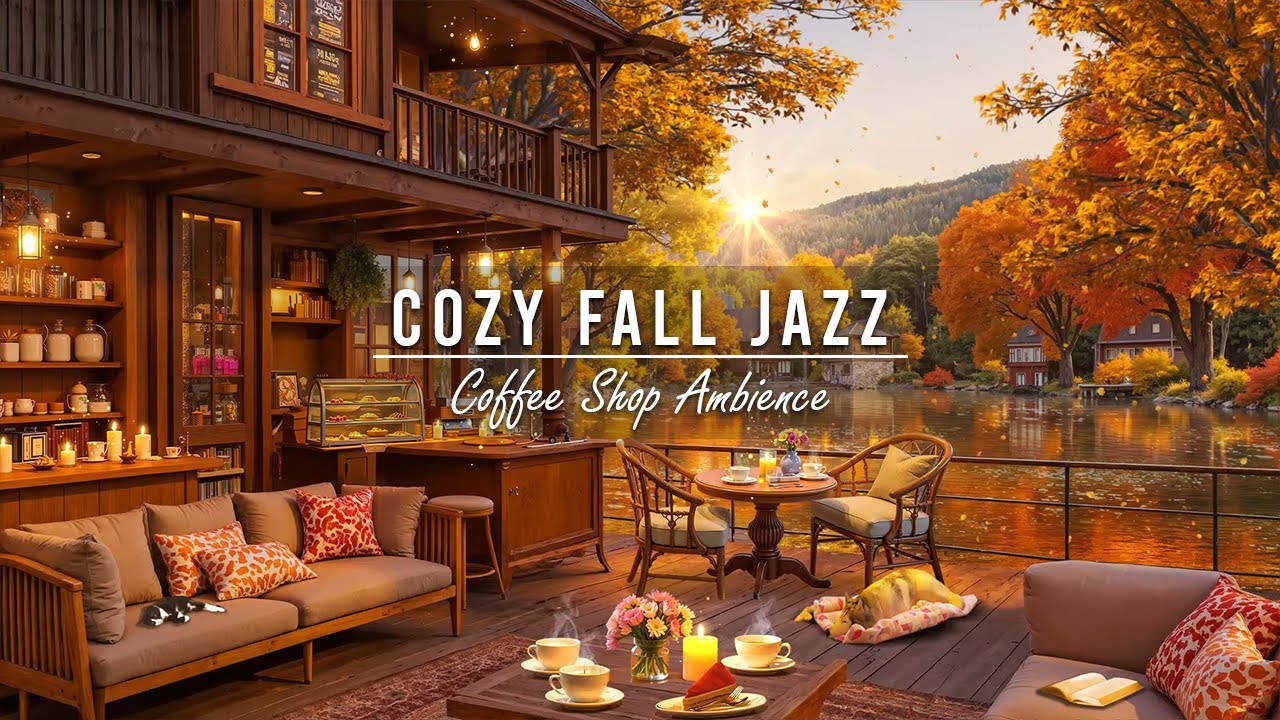 Cozy Fall Porch Ambience 🍂 Relaxing Jazz Instrumental Music & Crackling ...
