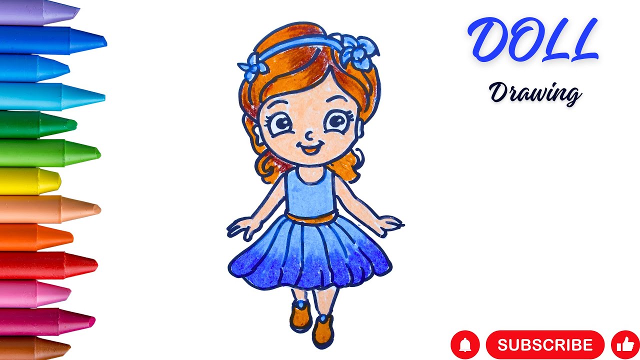 Easy Doll blue frock drawing Part -2 #art #drawing #doll - YouTube