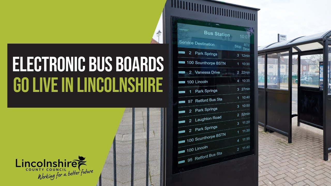 Electronic bus boards go live in Lincolnshire - YouTube