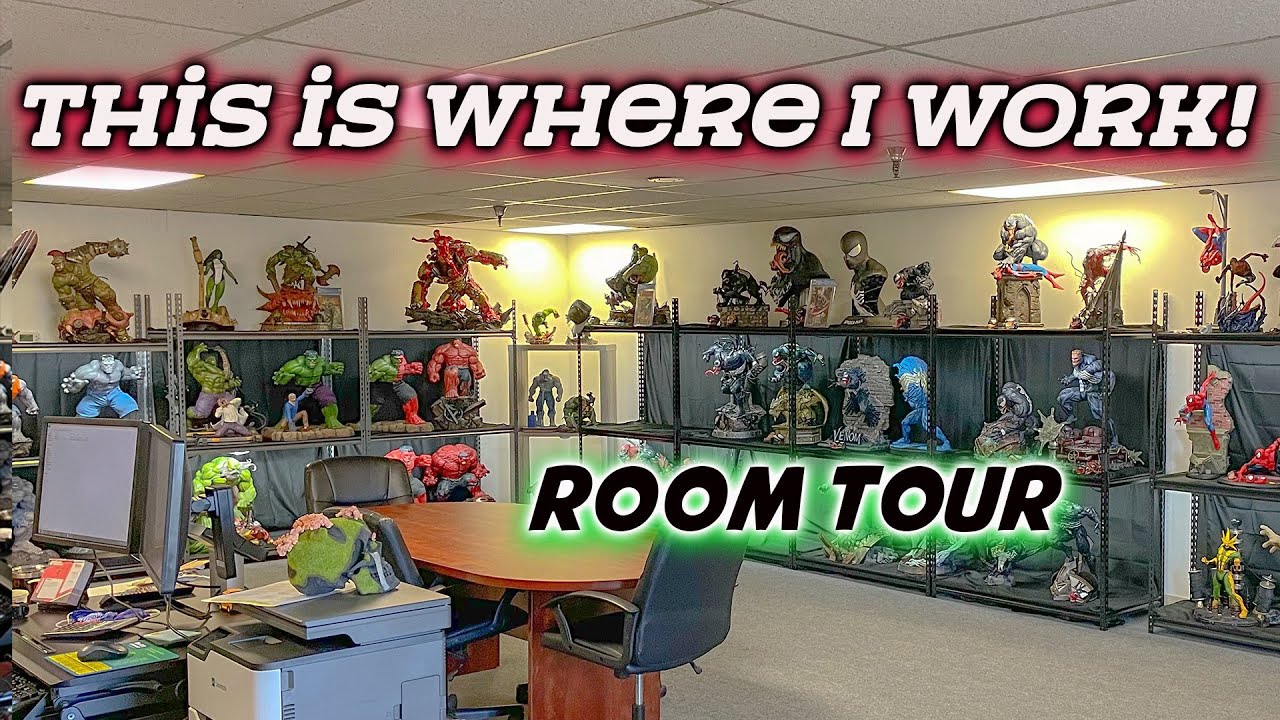 CRAZIEST OFFICE EVER! Full of Collecibles and Statues! Mancave at WORK ...