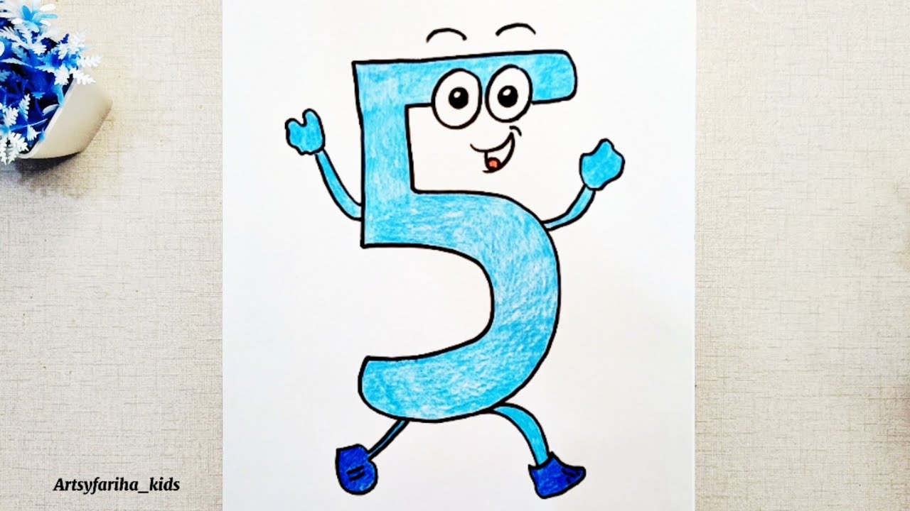 How to draw a cartoon number 5 / easy doodle, cute drawing & coloring ...