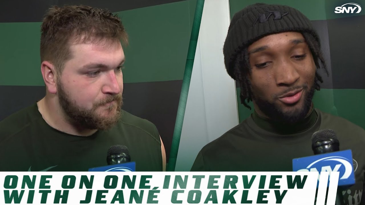 Josh Myers and Isaiah Williams speak with Jeane Coakley after Jets ...