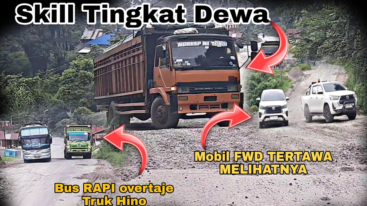 Skil dewa!!Supir truk Fuso berani hadapi tanjakan maut! Dua Mini bus ...