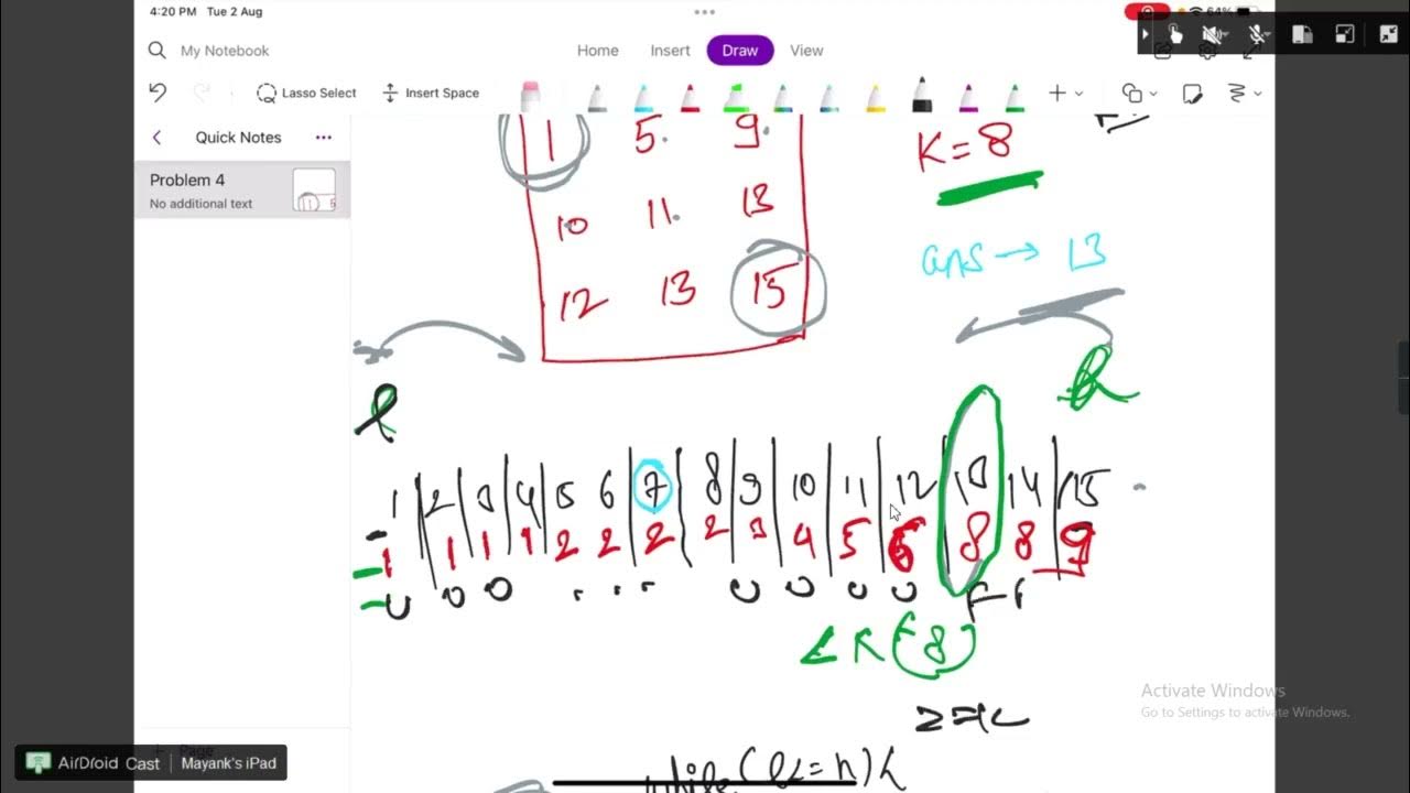 Kth Smallest Element In A Sorted Matrix Binary Search Hindi Youtube