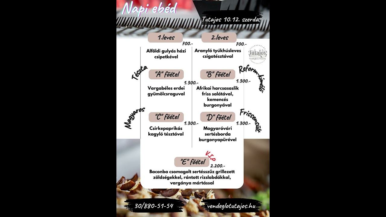 Szerda napi ebéd ÚJ Tutajos Vendéglő, Tiszabábolna - YouTube