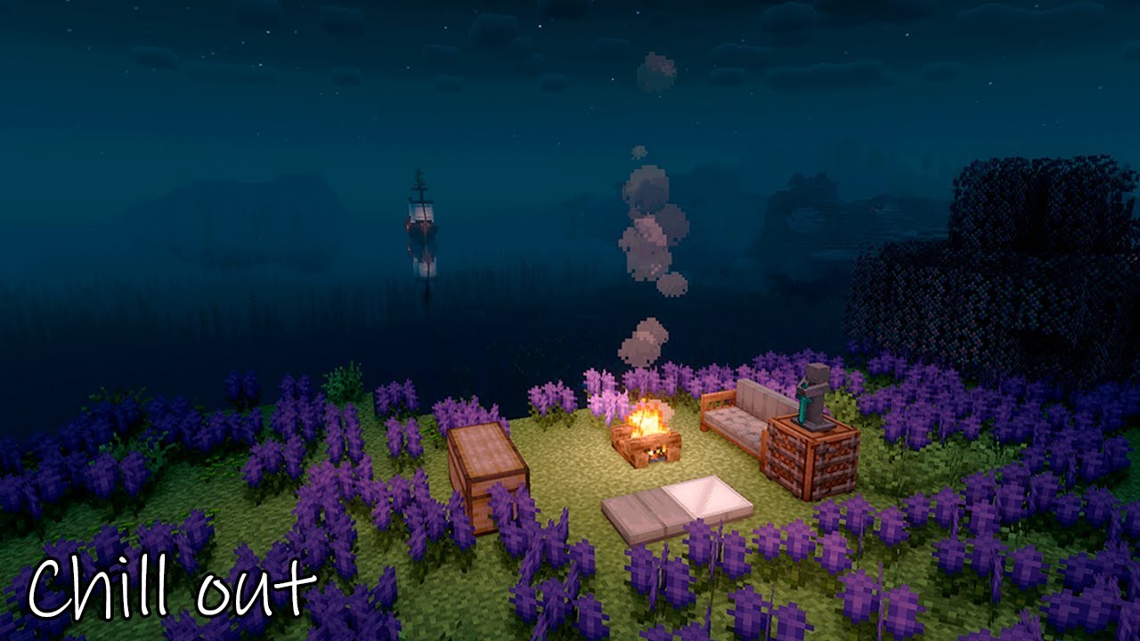 Minecraft |A dark night by the campfire under the starry sky - [Chill ...
