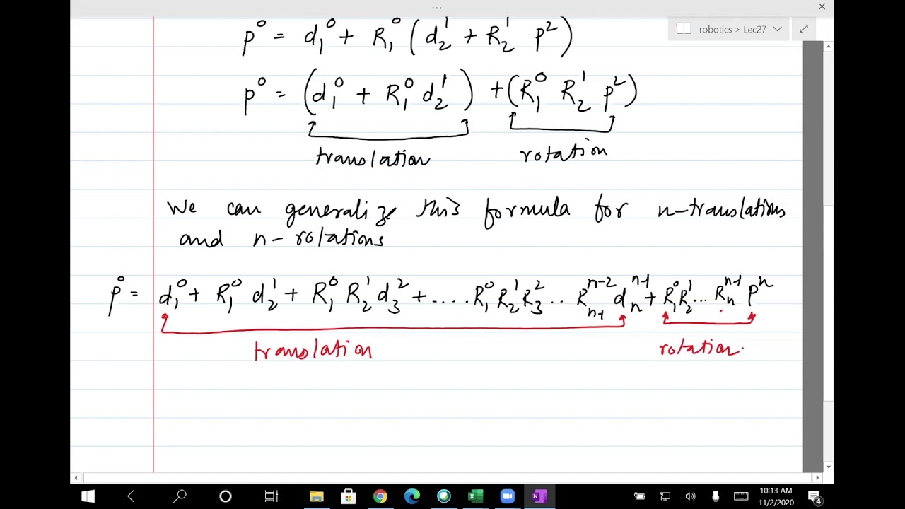 Robotics Lec27: Homogenous Transformations (Fall 2020) - YouTube