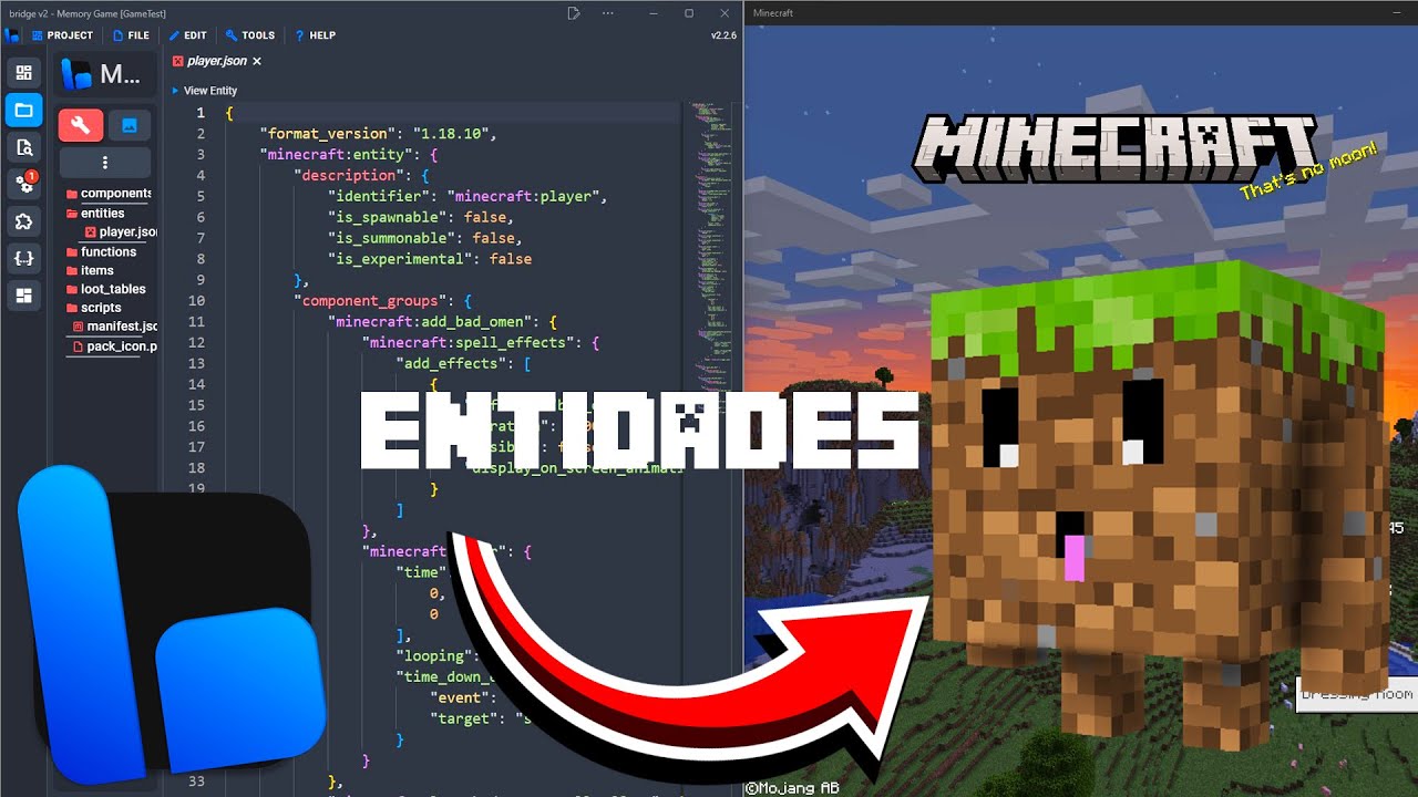 Como Crear Entidades Para Minecraft PE / Bedrock | Bridge v2 Tutorial - YouTube