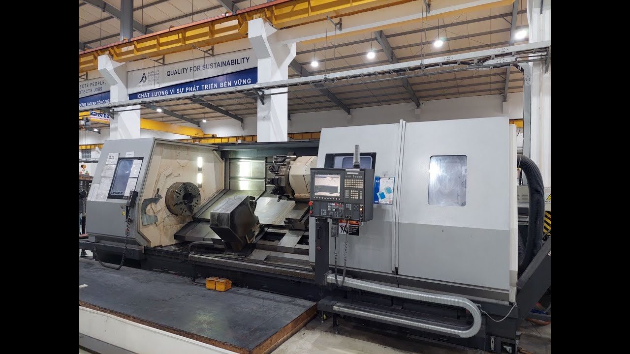 LB45 III - SUPER BIG BORE CNC LATHE OKUMA YEAR 2014 - FOR SALE - YouTube