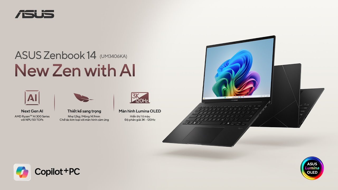 ASUS Zenbook 14 (UM3406) - Laptop AI Copilot+ PC Siêu Mỏng Nhẹ, Mạnh Mẽ ...